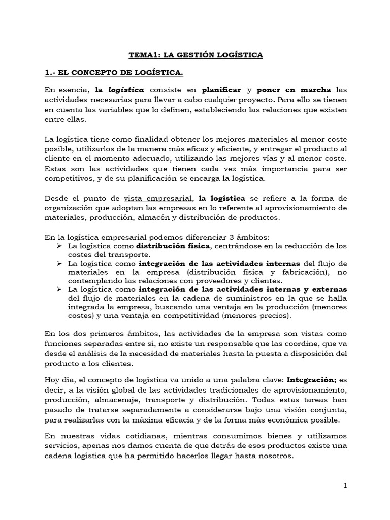 TEMA1 LA GESTIÓN LOGÍSTICA | PDF