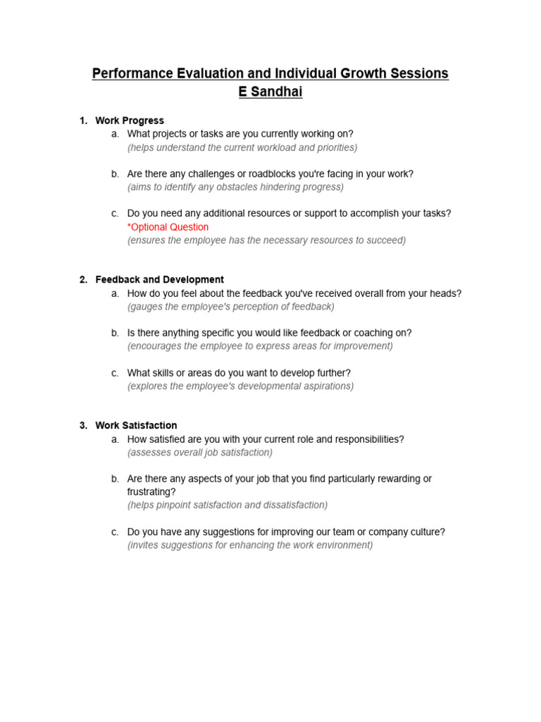 Performance Evaluation and Individual Growth Sessions | PDF