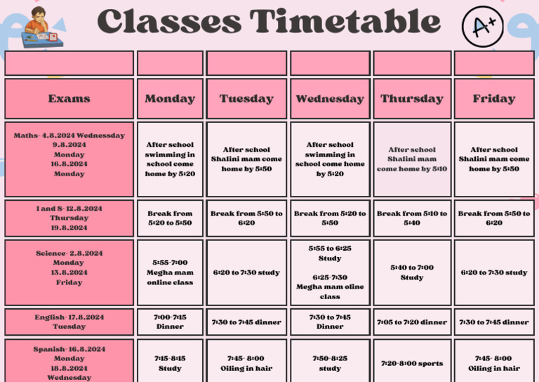 Pink Blue Simple School Timetable | PDF
