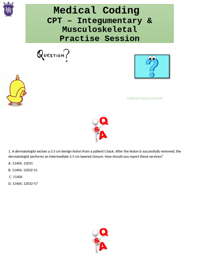 CPT Integumentary Practise Session | PDF