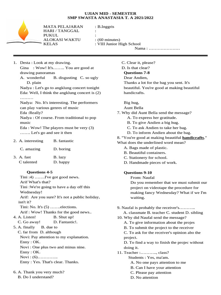SOALUJIAN MID B.ING VIII | PDF