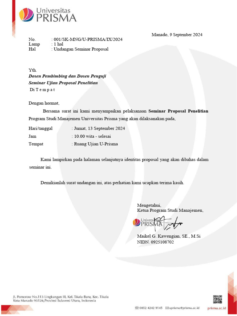 Surat Undangan Proposal Manajemen (13-09-2024) | PDF