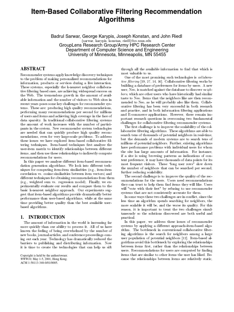 Item Based Collaborative Filtering Recom 12936 | PDF