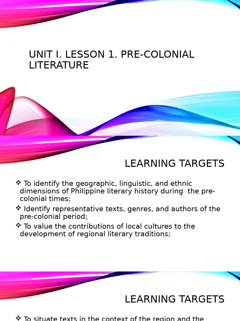 Unit i. Lesson 1. Pre Colonial Literature | PDF | Colonialism