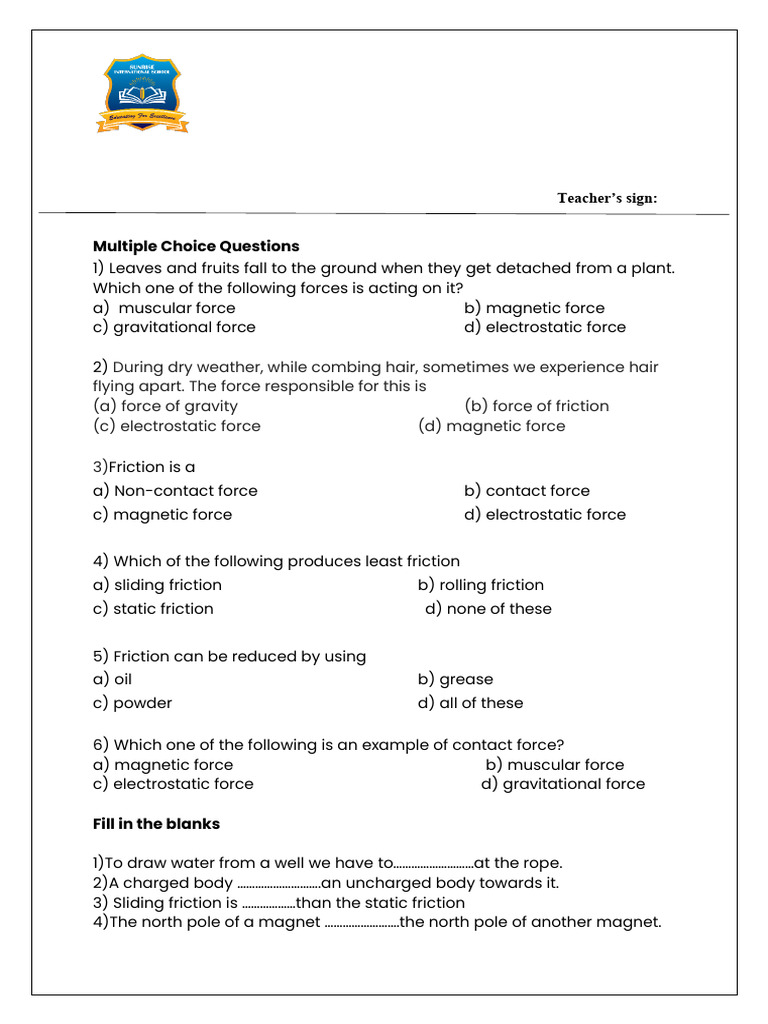 worksheet Force and Friction | PDF