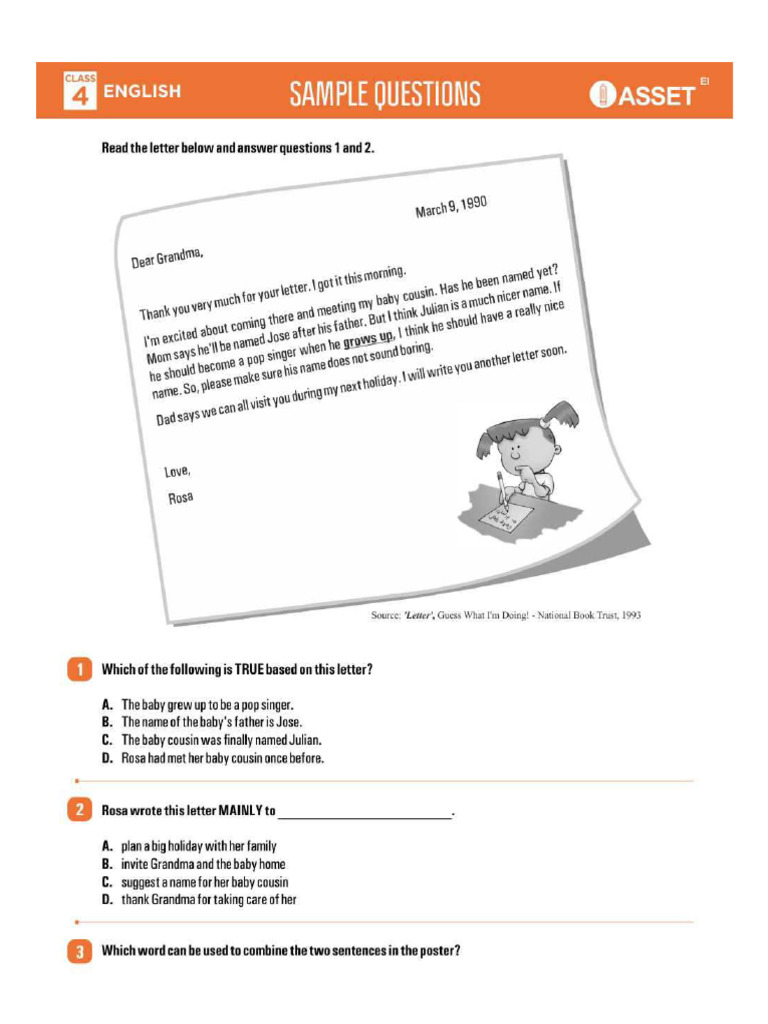 ASSET English Model Paper Class 4 | PDF