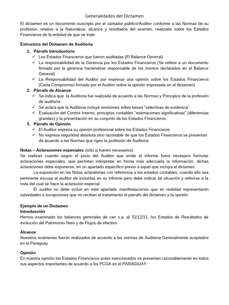 Estructura y Ejemplo de Dictamen de Auditoría | PDF | Auditoría | Negocios