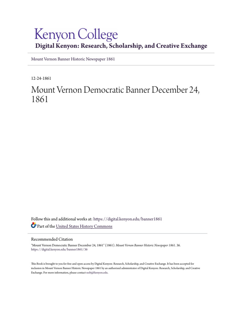 Mount Vernon Democratic Banner December 24, 1861 HENRY P WARDEN | PDF