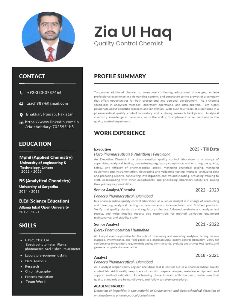 Zia Ul Haq Updated CV | PDF | Chemist | Business