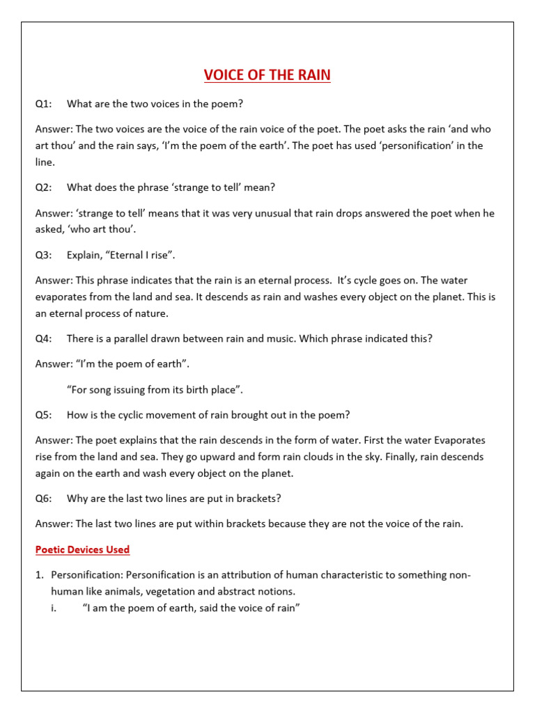 Voice of The Rain: Poetic Devices Used | PDF