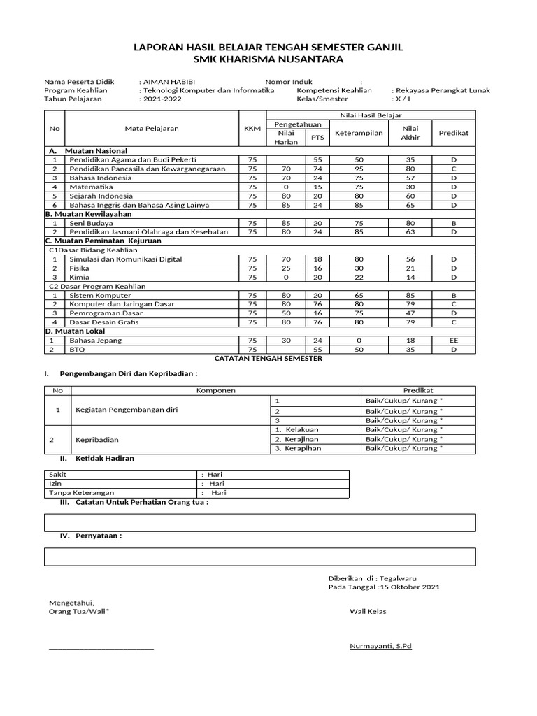 Format Rapor PTS 2122 | PDF