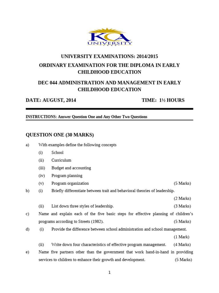 Dec 044 Administration and Management in Early Childhood Education ...