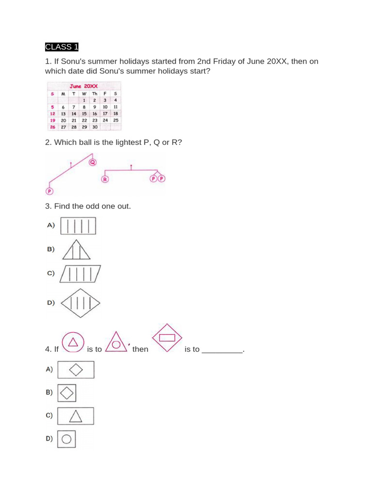 Logical Reasoning Class 1,2,3,7,8 | PDF