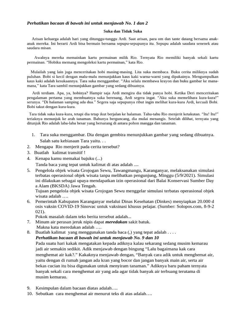 Soal STS 1 Bahasa Indonesia 2024-2025 | PDF