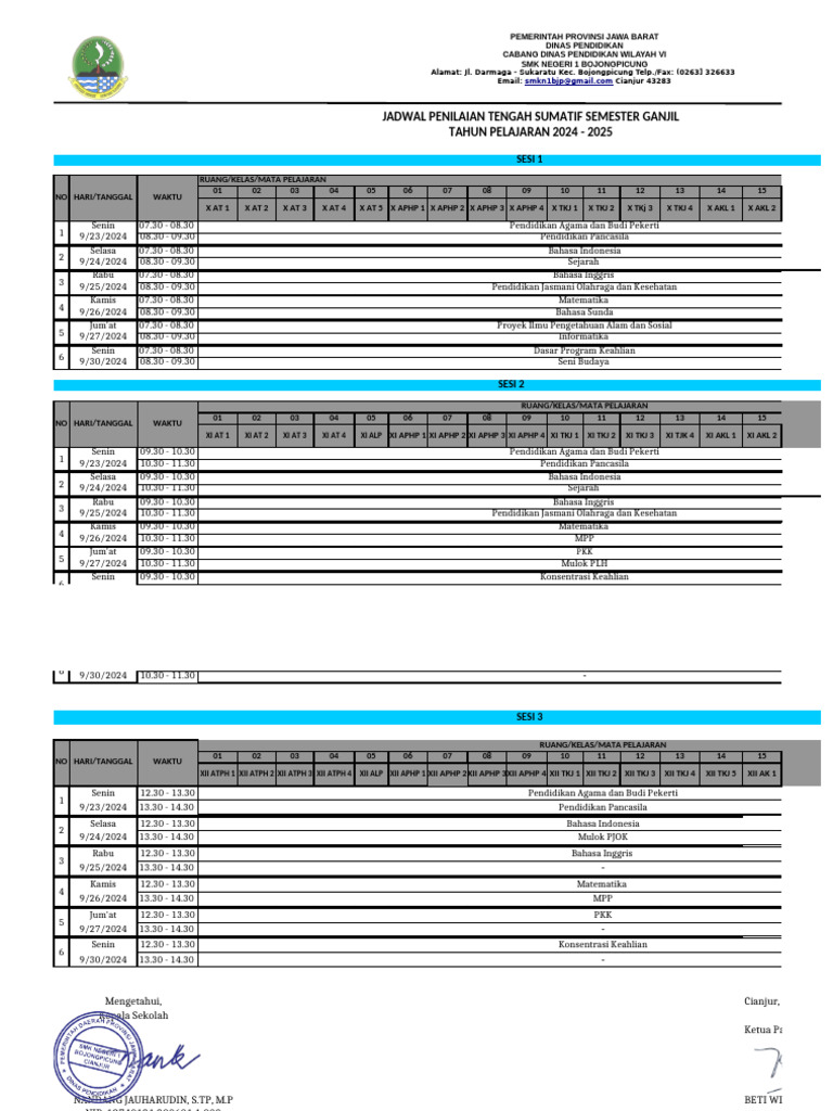 Jadwa Penilaian Tengah Semester Ganjil 2024 | PDF
