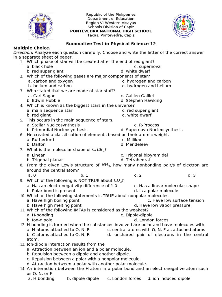Summative Tests - 1ST QUARTER - Exam | PDF