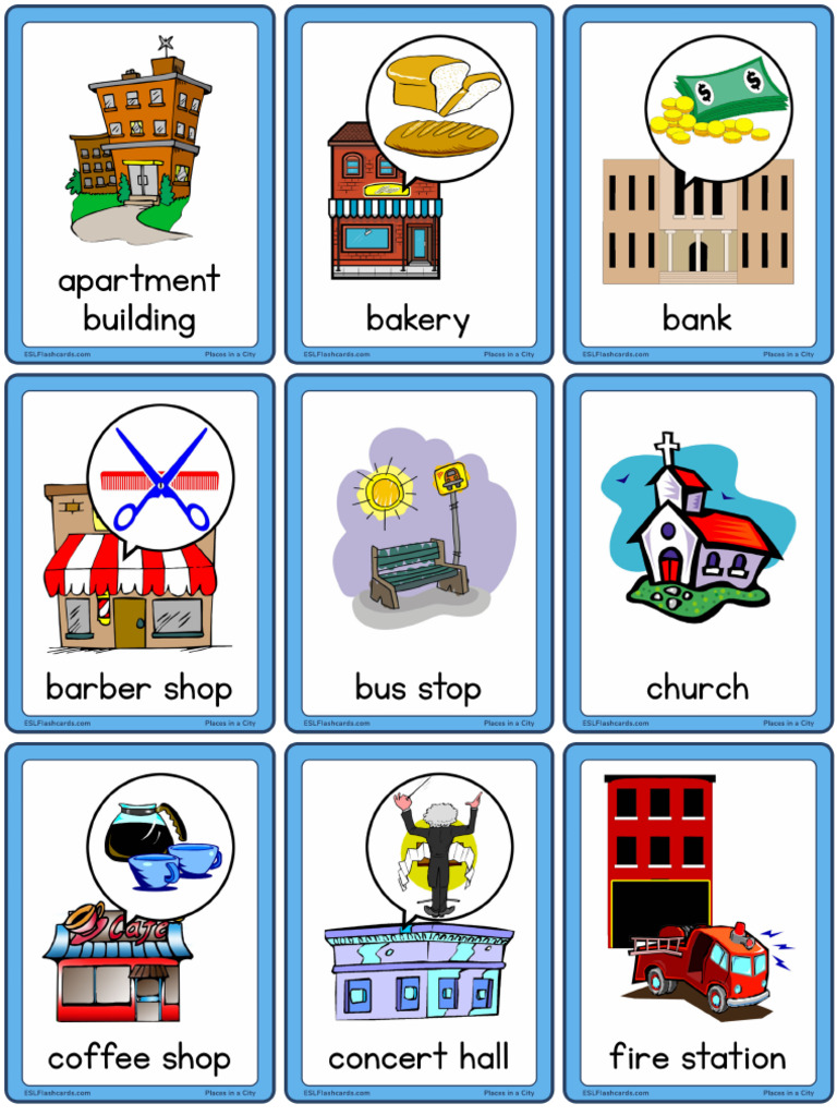 Places in A City Small Flashcards With Labels | PDF