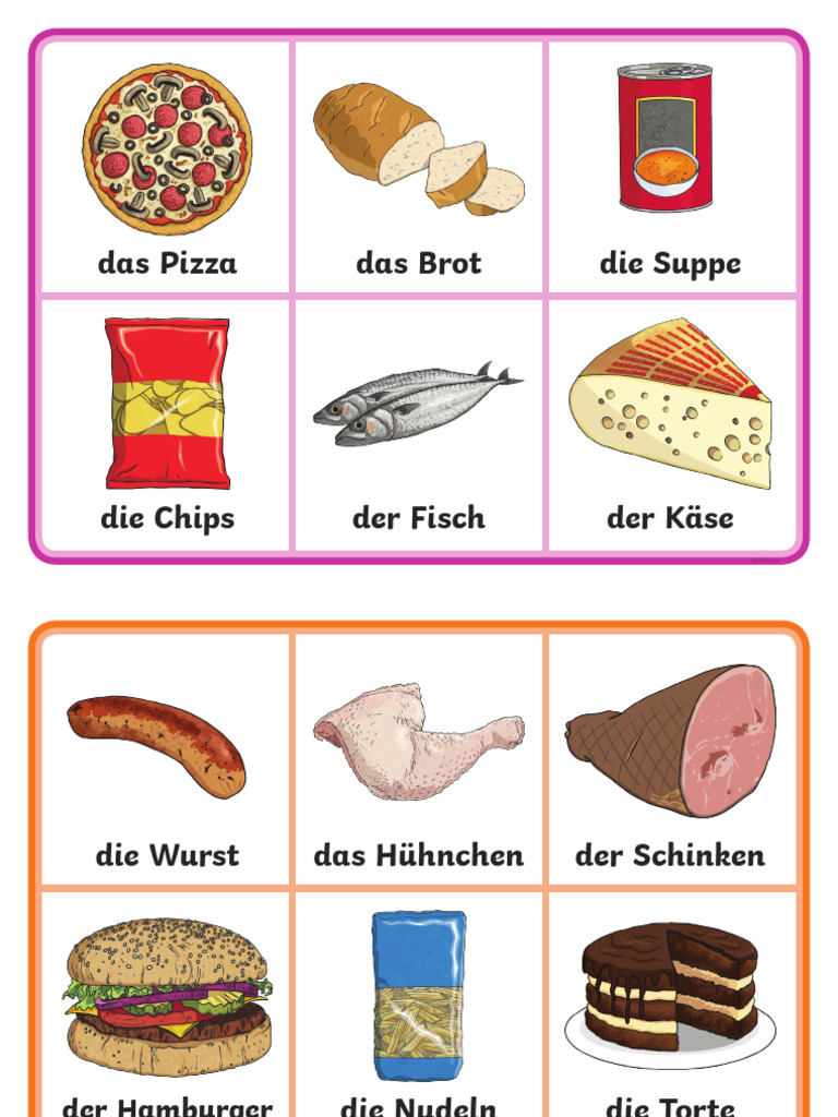 German Foods Bingo Picture and Word Boards | PDF