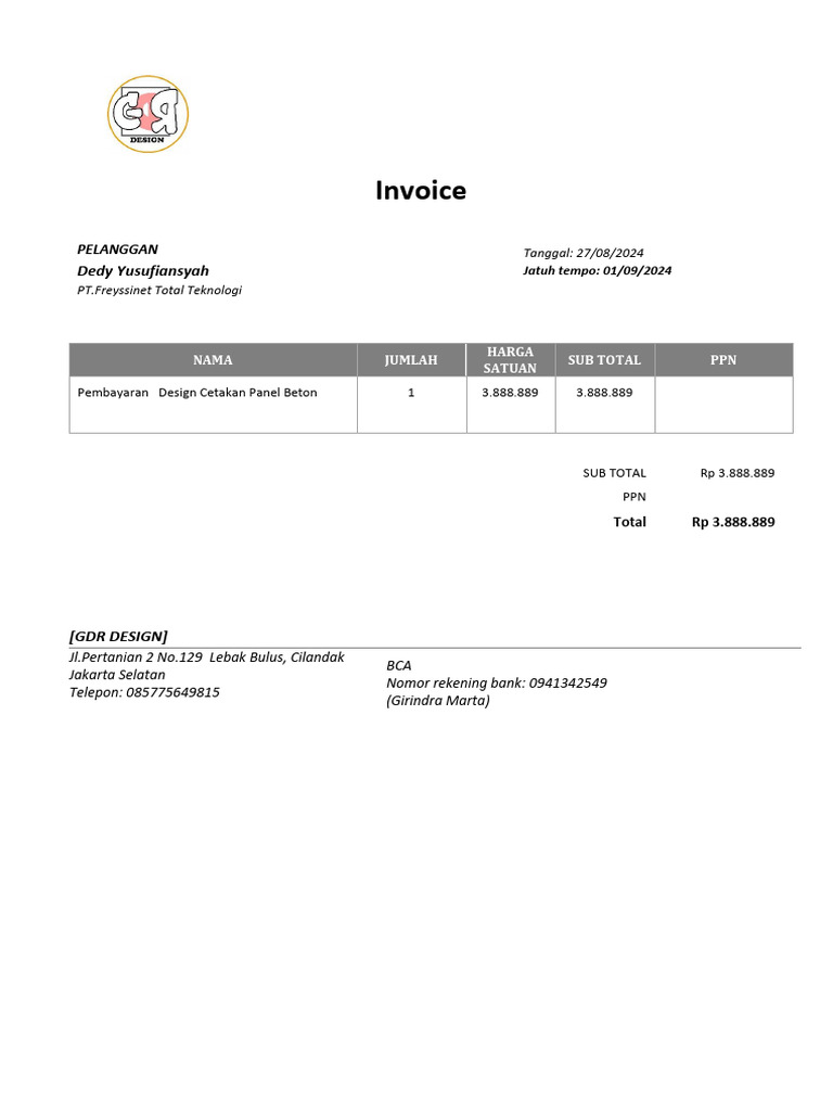 INVOICE CETAKAN PANEL BETON | PDF