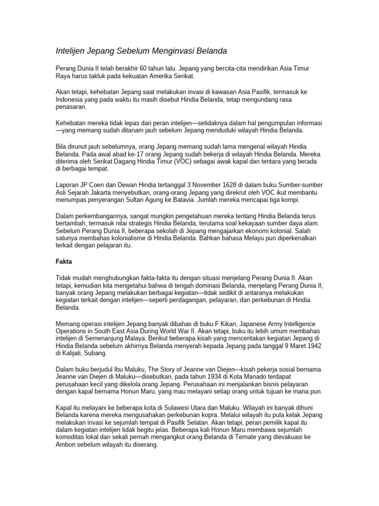 Intelijen Jepang Sebelum Menginvasi Hindia Belanda | PDF