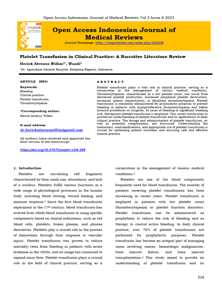 2023_Review Article_Platelet Transfusion | PDF