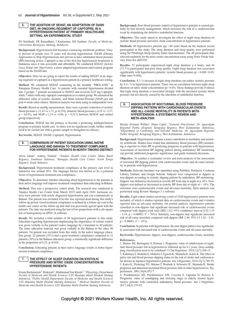 2021 - Meta-Analysis - Nocturnal Blood Pressure Dipping Pattern | PDF