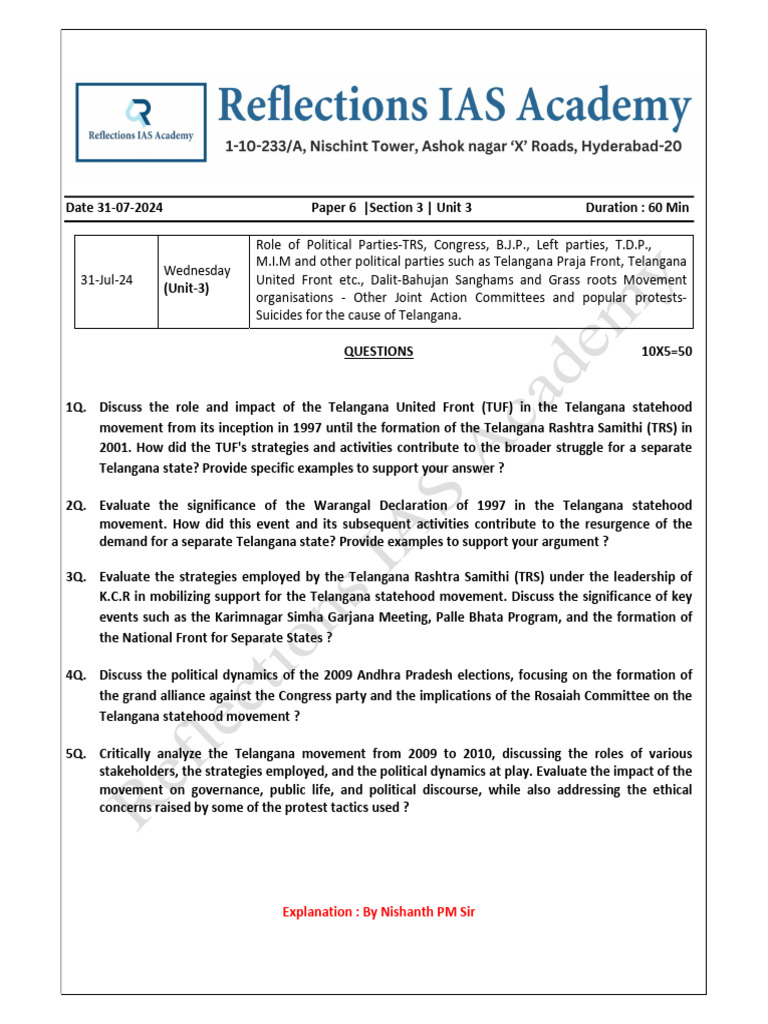 Model Answers-Paper 6 Section 3 Unit 3 (31!07!2024) | PDF