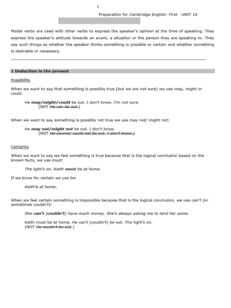 Modal Verbs of Deduction and Speculation | PDF