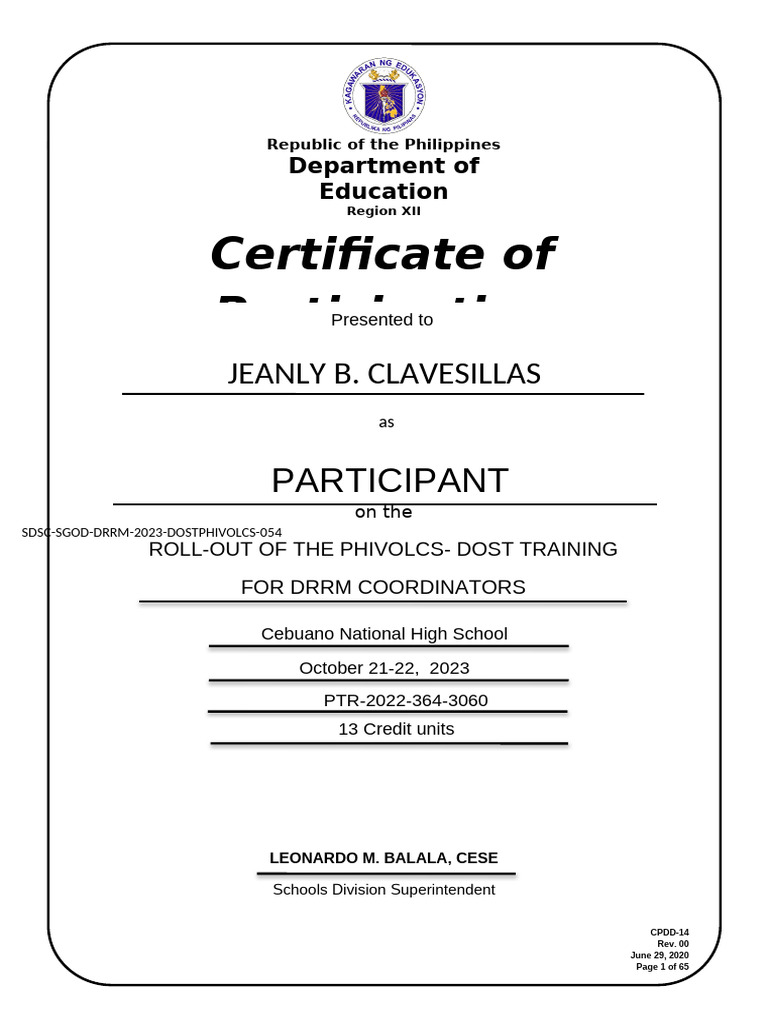 CPDD 14 Certificate of Participation | PDF