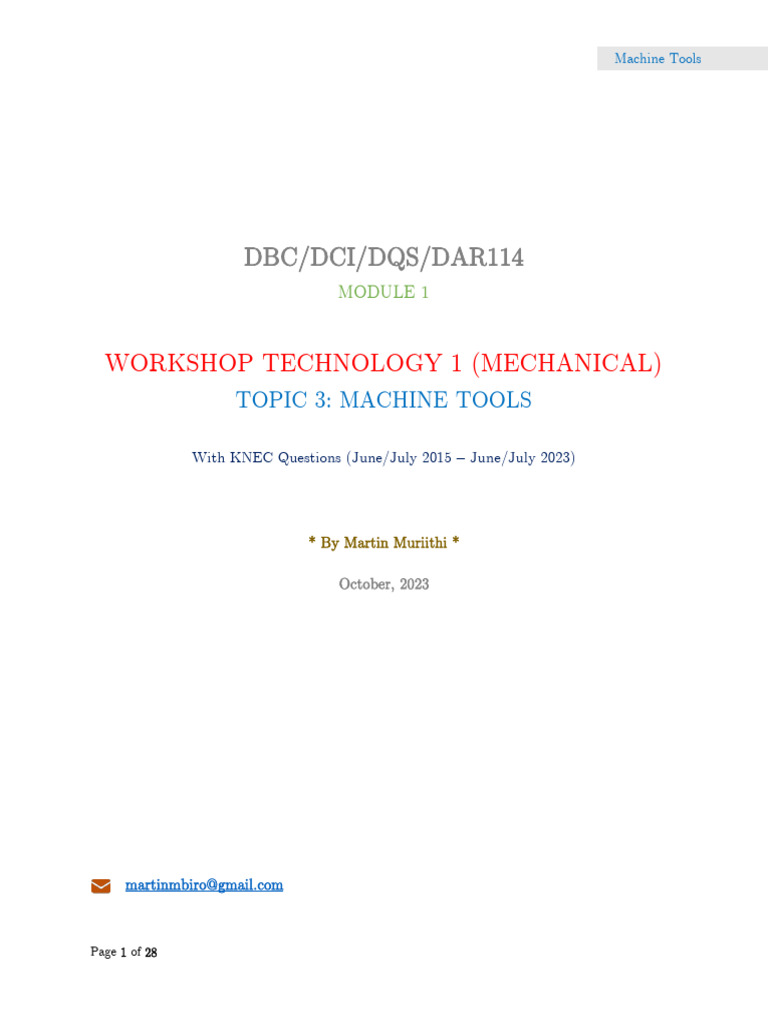 Machine Tools Handout (Workshop Technology I) .Bespoke | PDF | Drilling ...