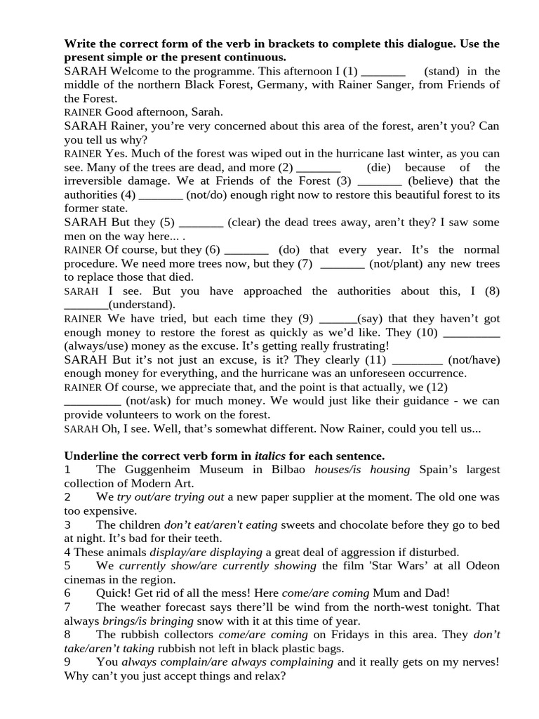 Present Simple Versus Present Continuous | PDF | Language Arts & Discipline | Foreign Language ...