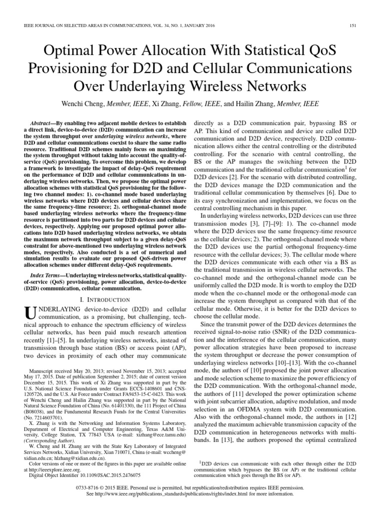Optimal Power Allocation With Statistical QoS Provisioning For D2D and Cellular Communications ...