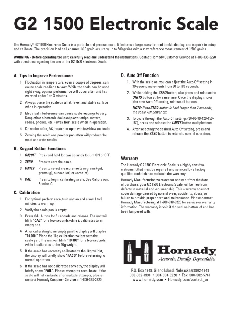 Instructions-Electronic-Scale-GS-1500 Hornady | PDF