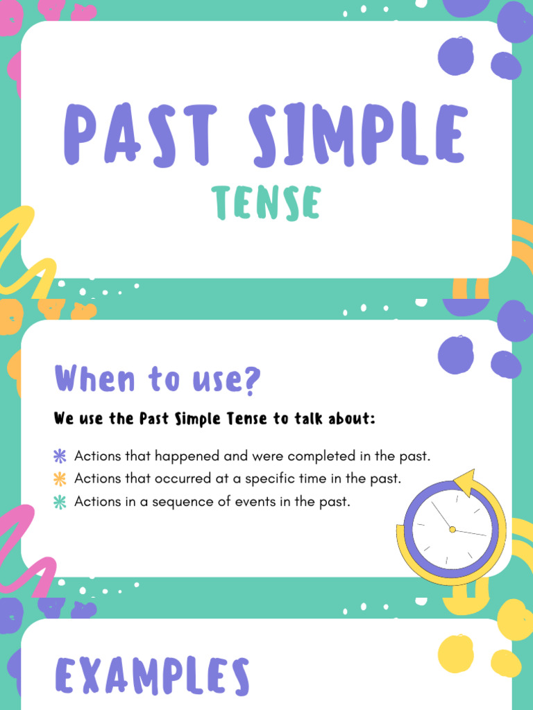 Past Simple Tense Presentation in Green Purple Cute Style | PDF
