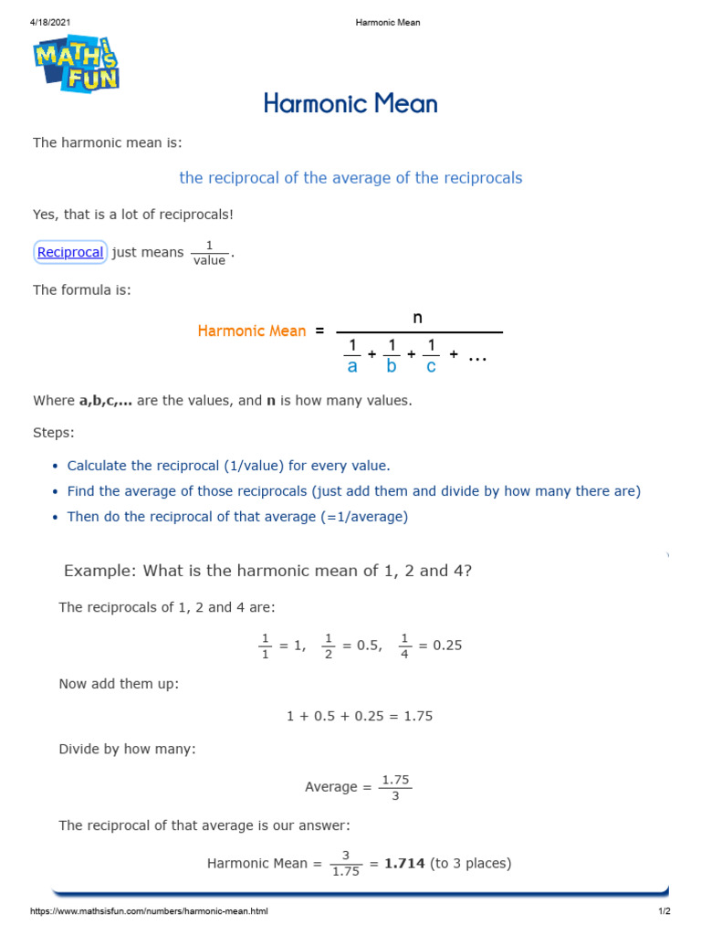 Harmonic Mean | PDF