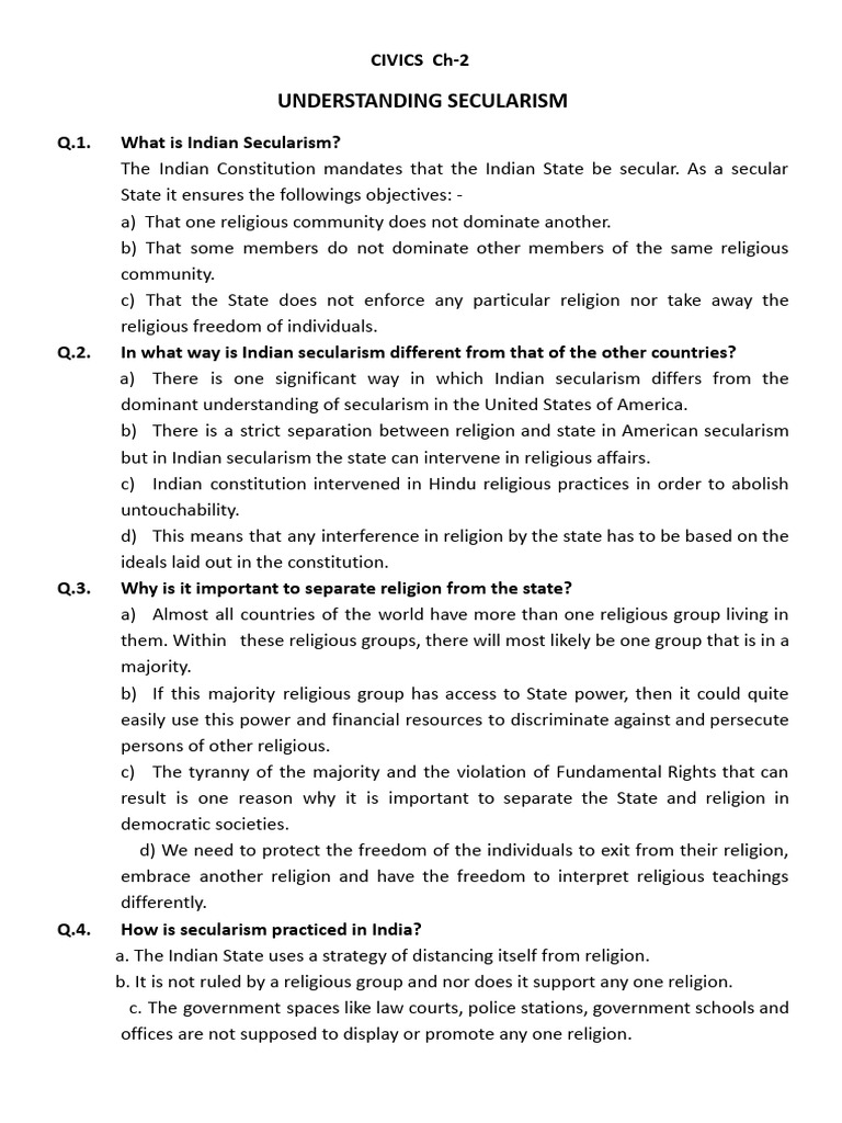 Class 8 civics 2 Understanding Secularism (1) | PDF