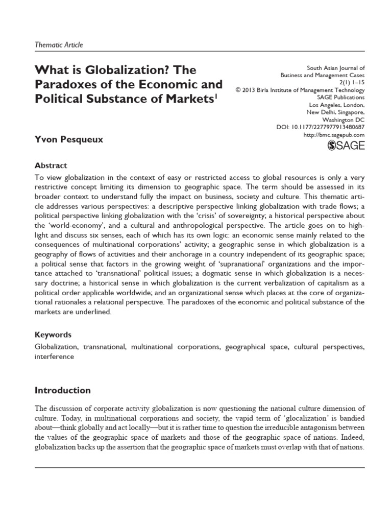 What Is Globalization? The Paradoxes of The Economic and Political ...