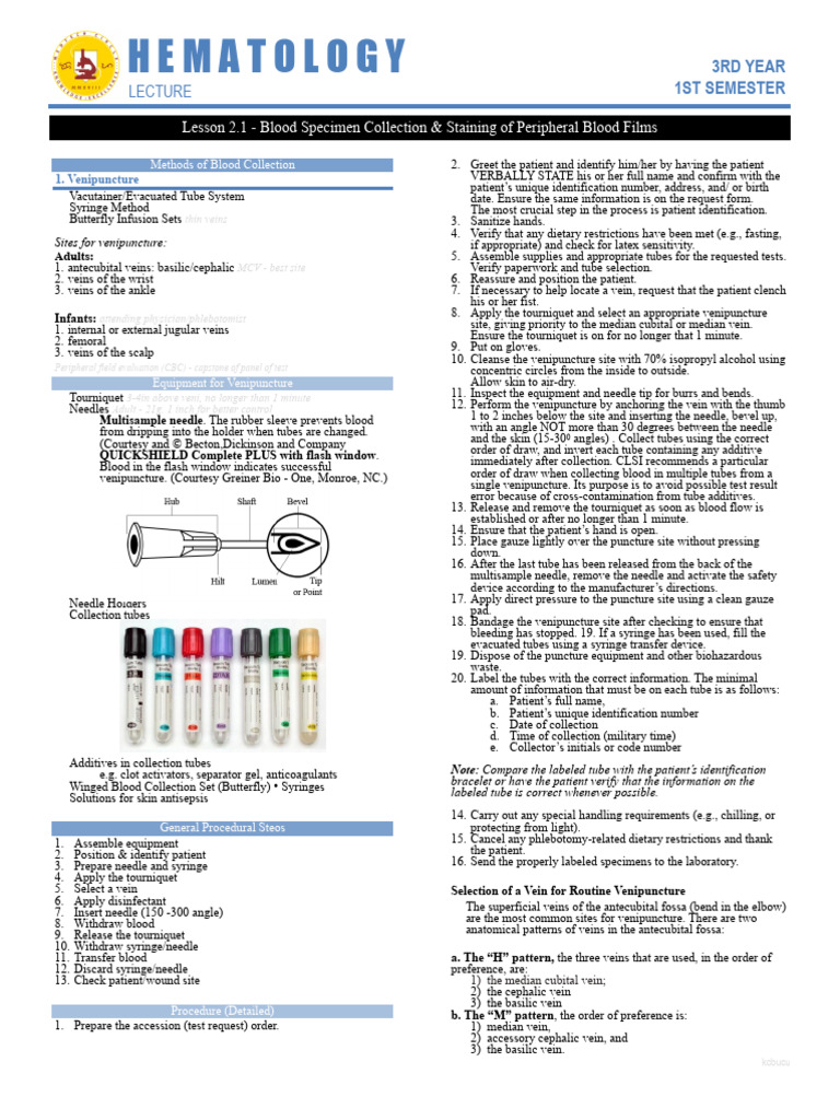 L2.1 Blood Specimen Collection | PDF