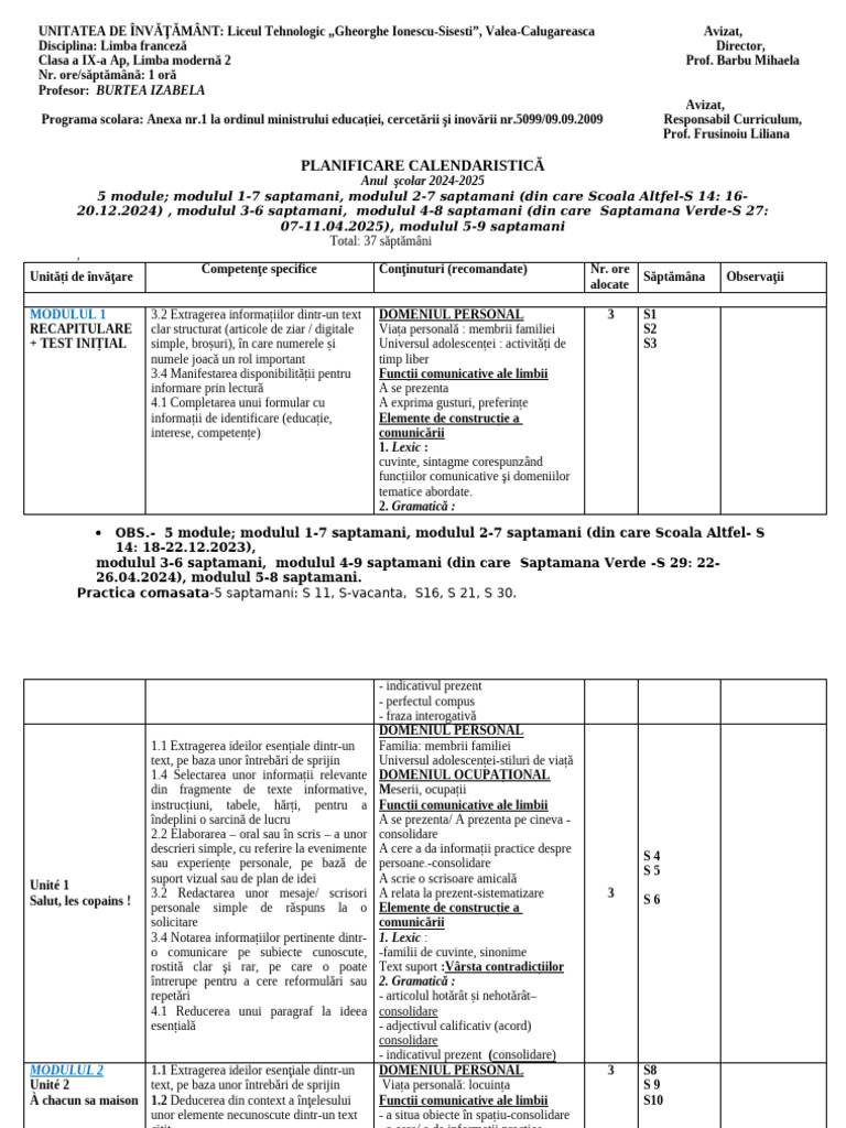 Planificare-9ap-Refacuta (Buna) Pe Module 2024-2025 | PDF