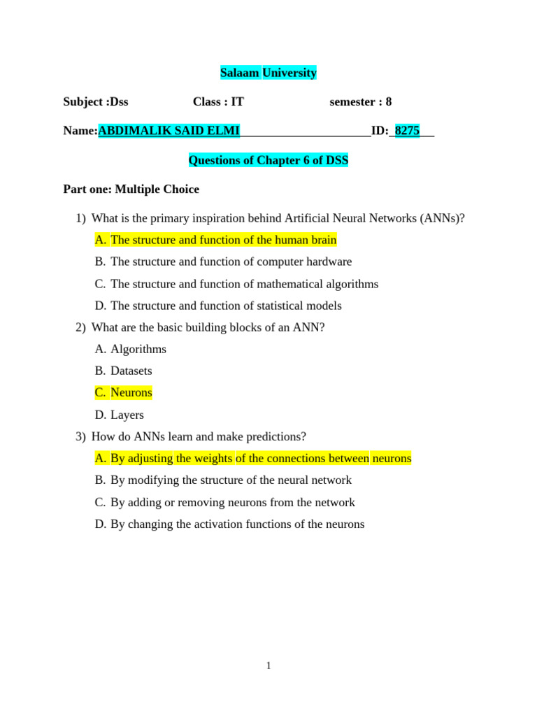Questions of Ch6 and Ch7 of DSS | PDF