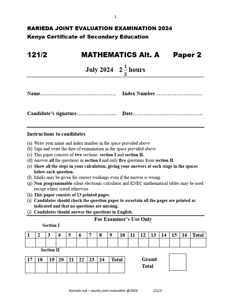 121 Mathematics Paper 2 | PDF