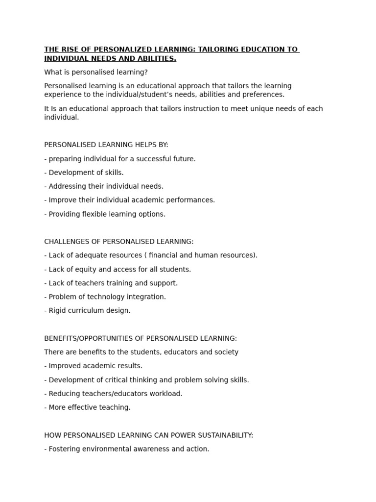 Personalised Learning Draft | PDF