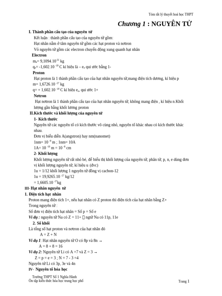 Xemtailieu-Tom-Tat-Ly-Thuyet-Hoa-Hoc-Thpt-Đã Chuyển Đổi | PDF