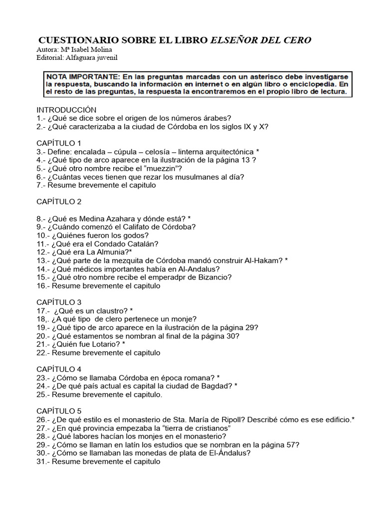 CUESTIONARIO EL SEÑOR DEL CERO (9) | PDF