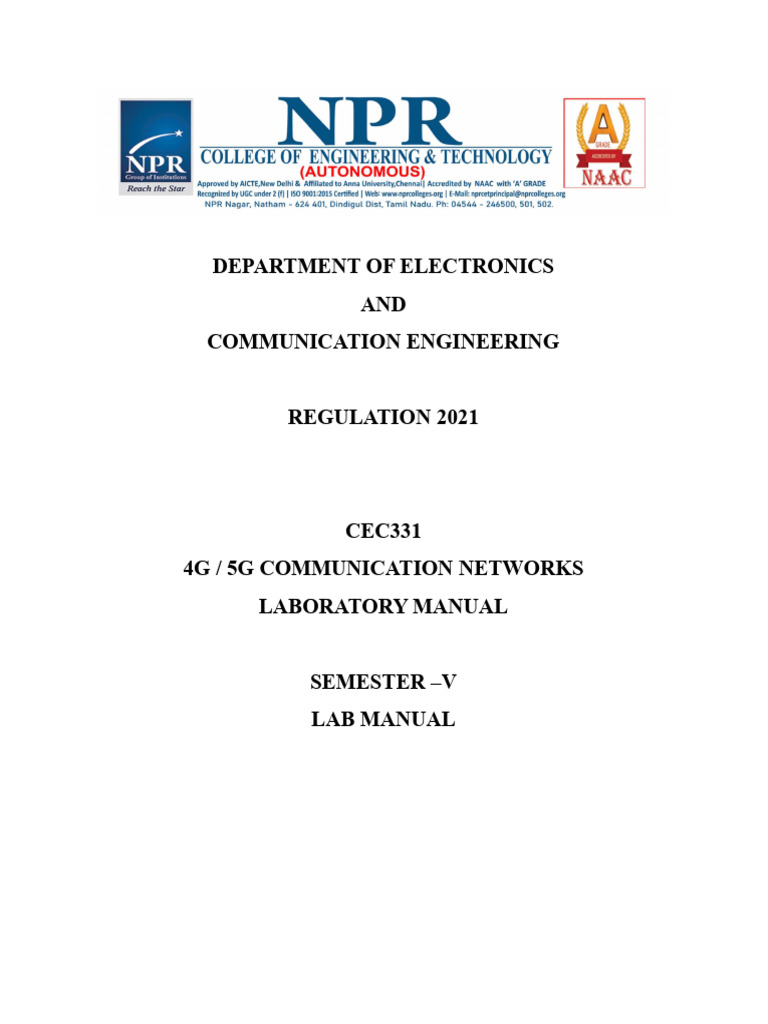 4G5G COMMUNICATION NETWORKS LAB | PDF