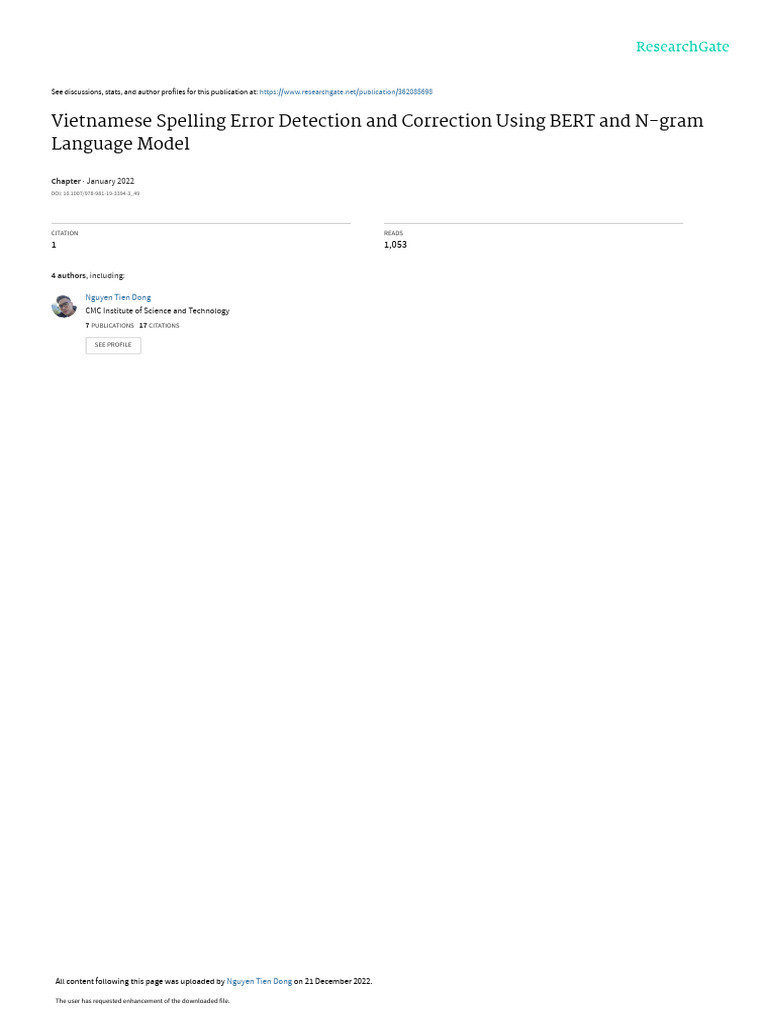 Vietnamese Spelling Error Detection And Correction Using Bert And N Gram Language Model Pdf