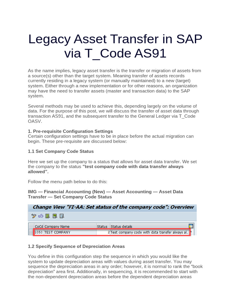 5 .Legacy Asset Transfer in SAP - AS91 & Important Document | PDF
