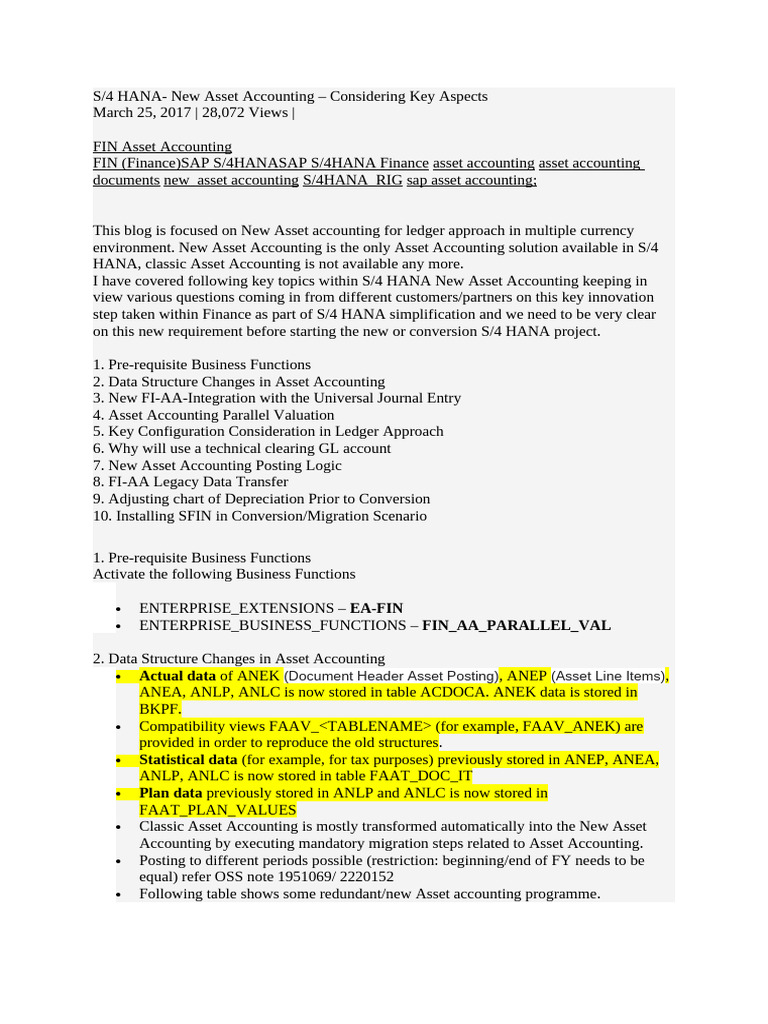 2.S4 Hana New Asset Accounting | PDF