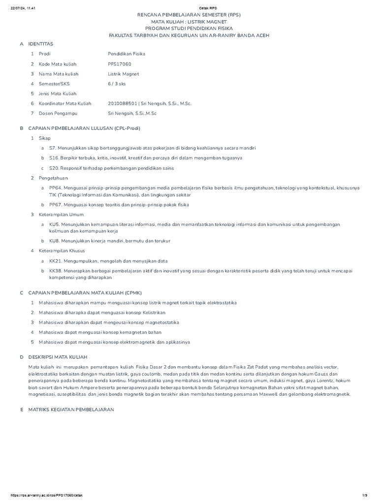 Cetak RPS Lismag Pfs | PDF