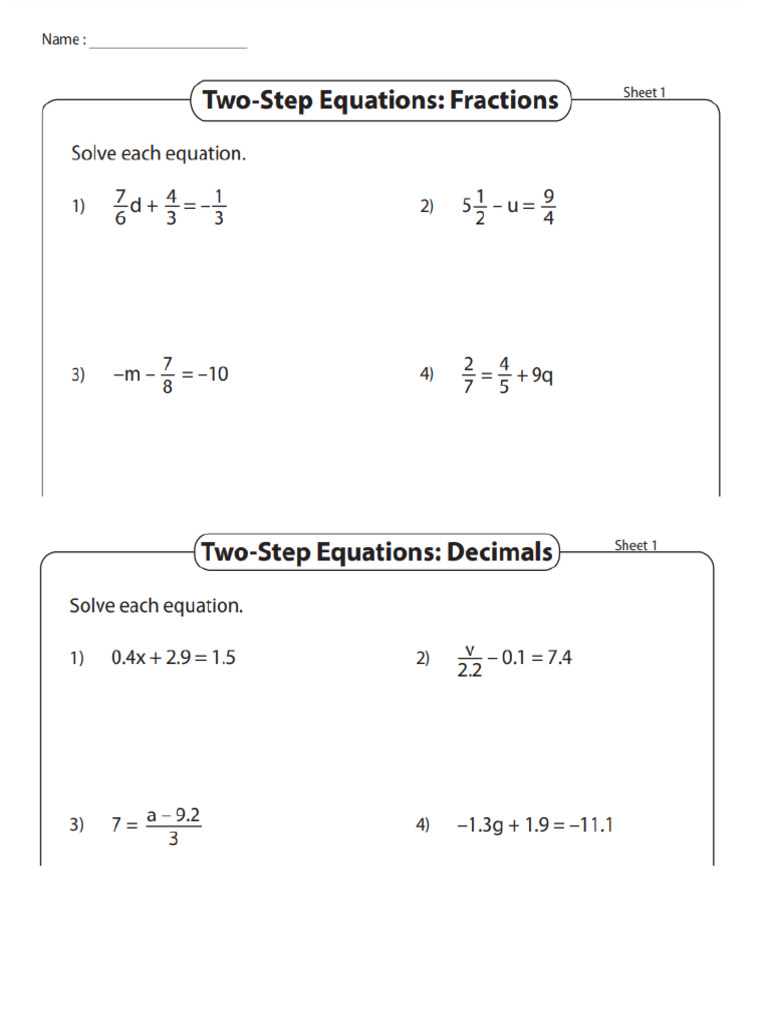 Two-Step Equations- Fractions and Decimals | PDF